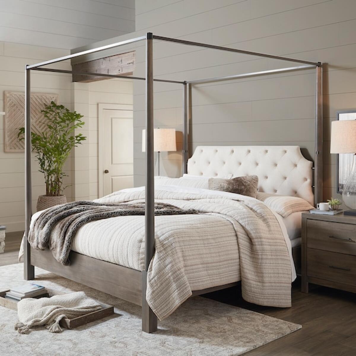 Benchmade Midtown Maple Upholstered Poster Bed w/Canopy – Jernigan ...